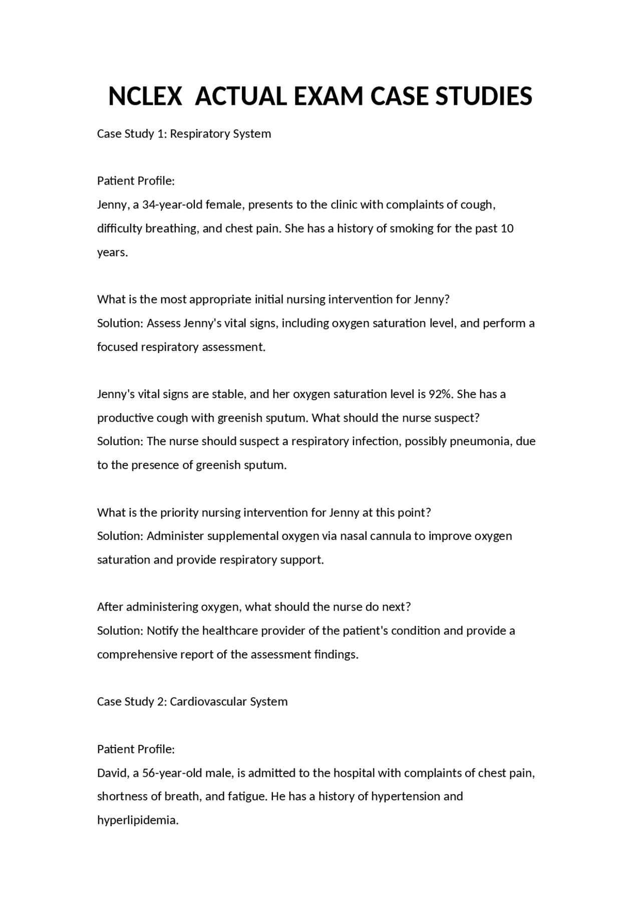 NCLEX ACTUAL EXAM CASE STUDIES QUESTIONS AND VERIFIED ANSWERS | Exams ...