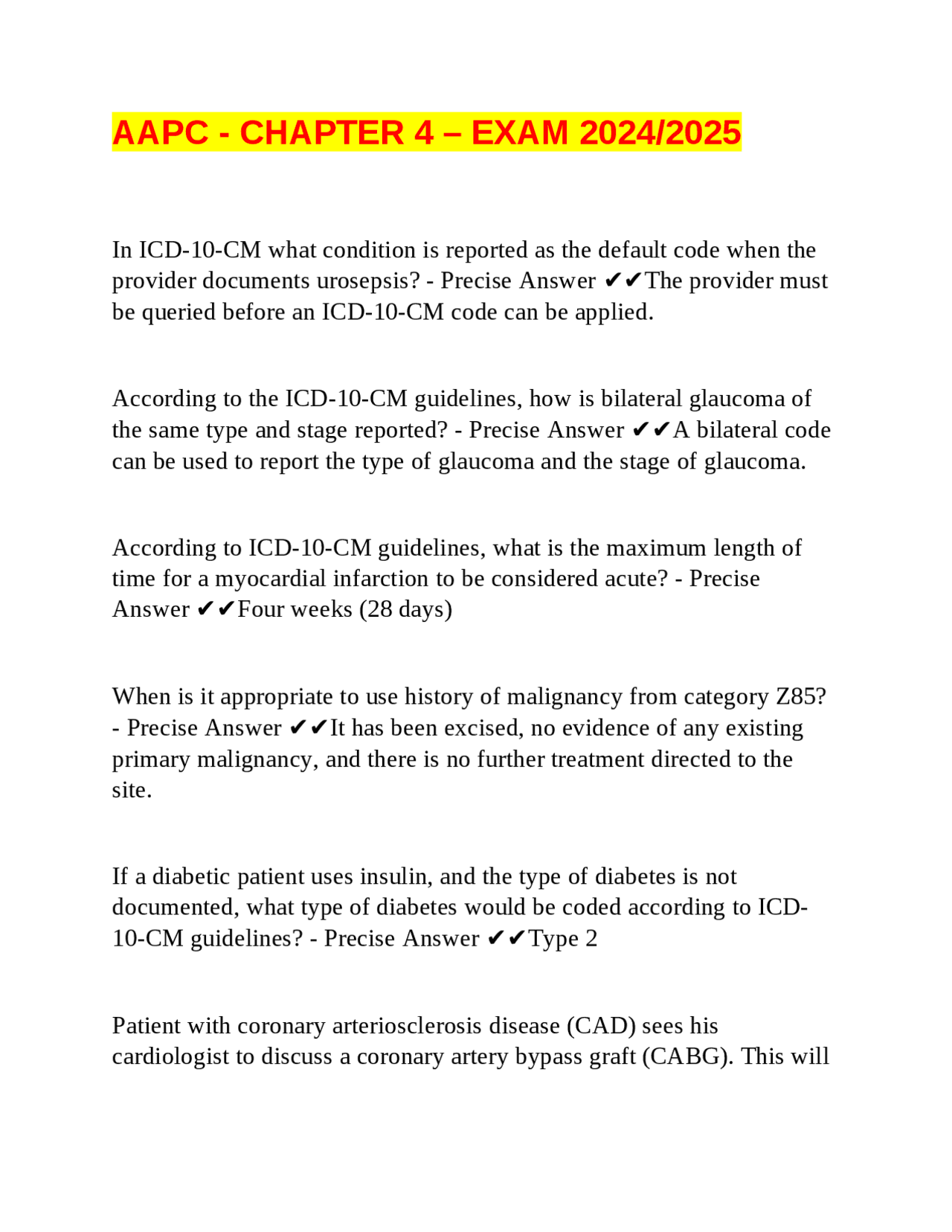 ICD-10-CM Coding Exam Practice Questions | Exams Nursing | Docsity