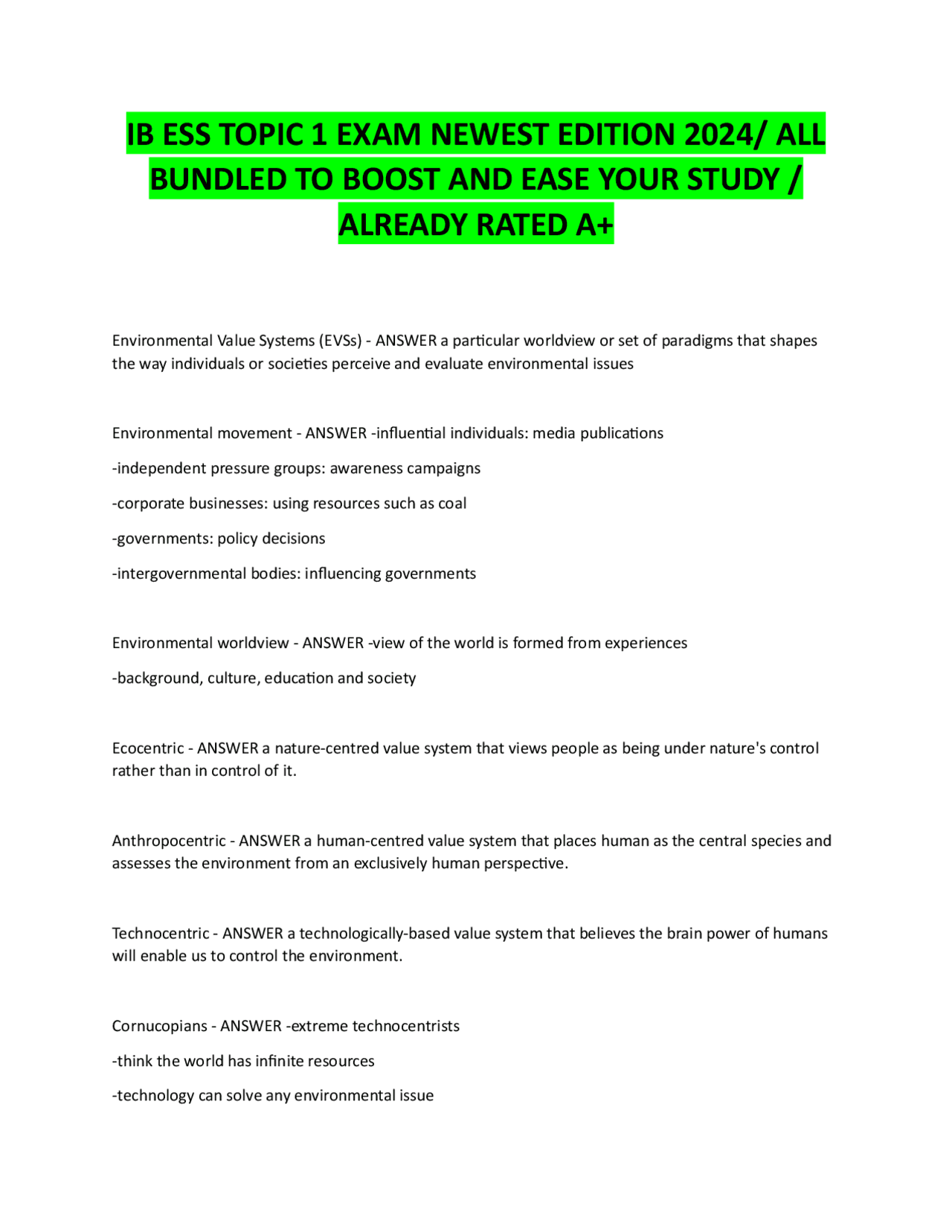 Environmental Value Systems and Systems Approach in IB ESS | Exams ...