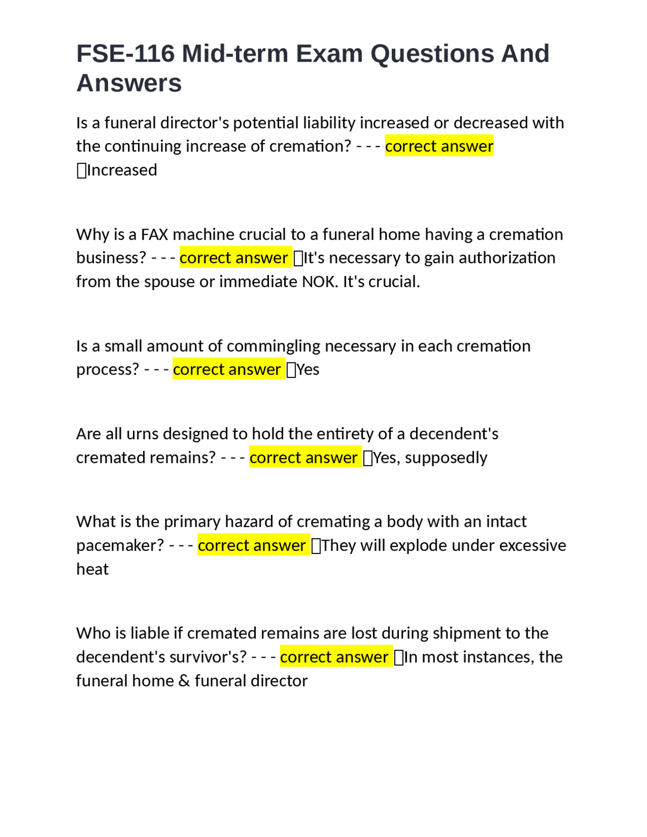 FSE-116 Mid-term Exam Questions And Answers | Exams Service Management | Docsity