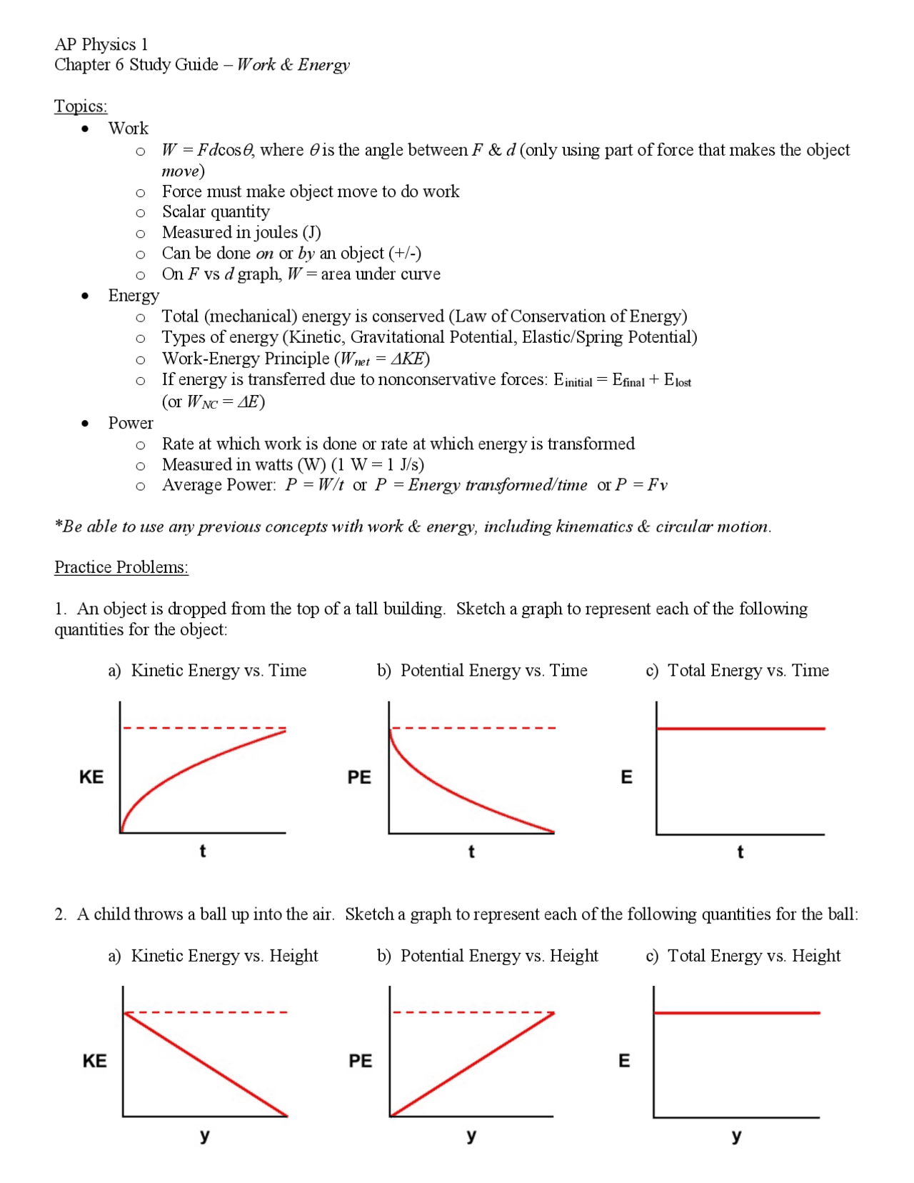 AP Physics 1 Chapter 6 Study Guide: Work & Energy | Summaries Physics ...