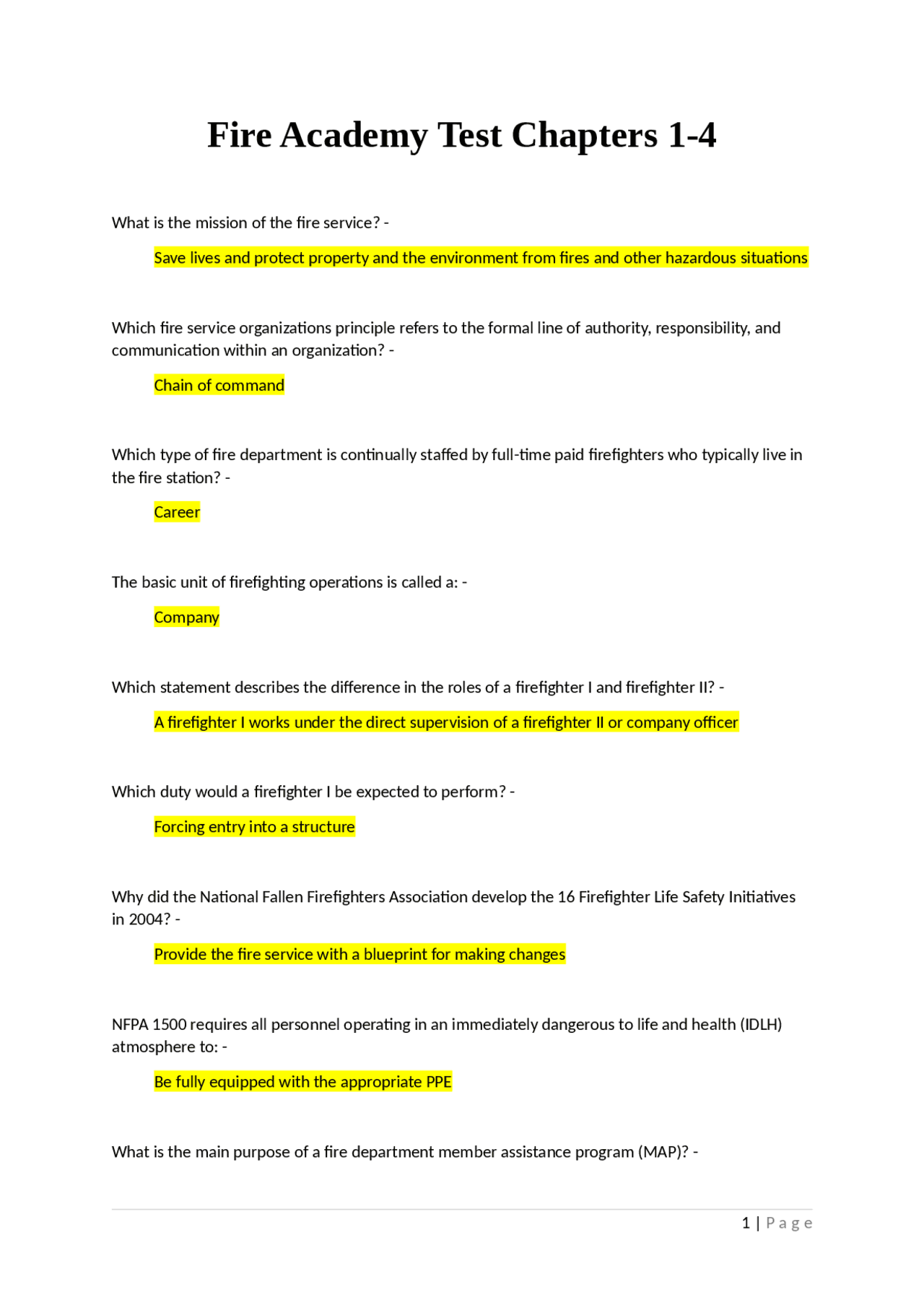 Fire Academy Test Chapters 1-4 | Exams Safety and Fire Engineering ...