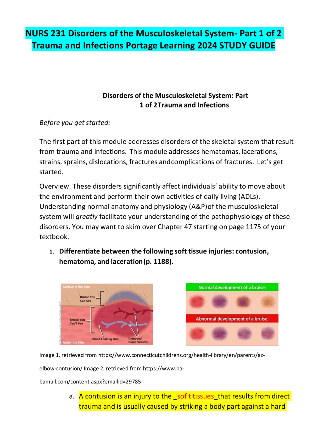 Disorders of the Musculoskeletal System: Trauma and Infections | Exams ...