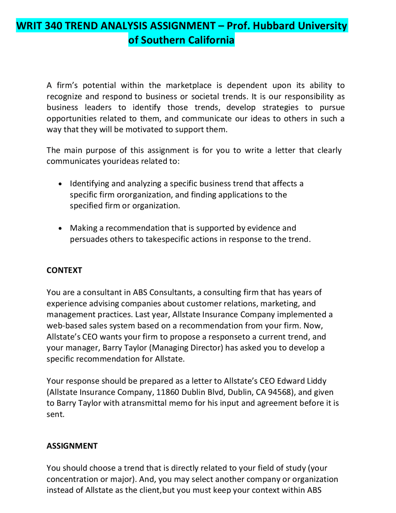 Trend Analysis Assignment: Identifying and Responding to Business ...