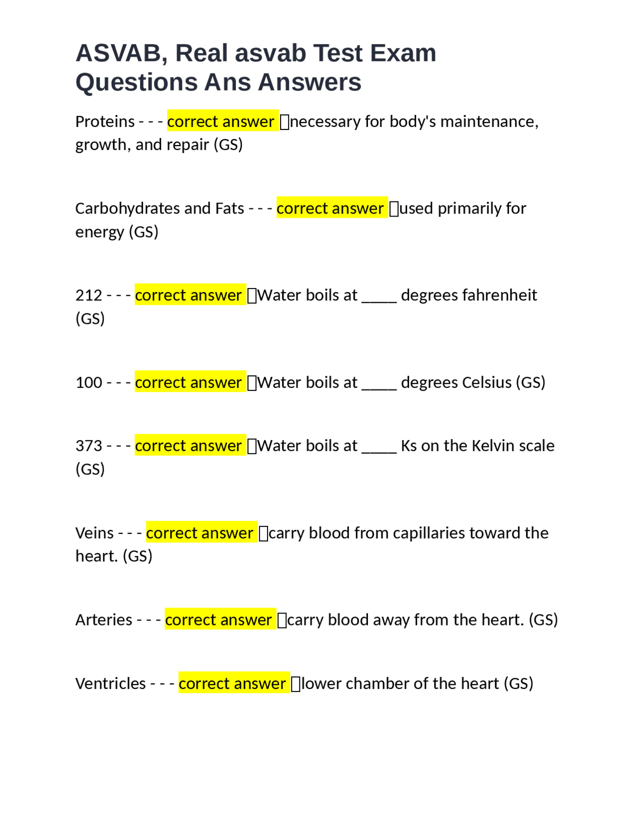 ASVAB, Real asvab Test Exam Questions Ans Answers | Exams Nutrition ...