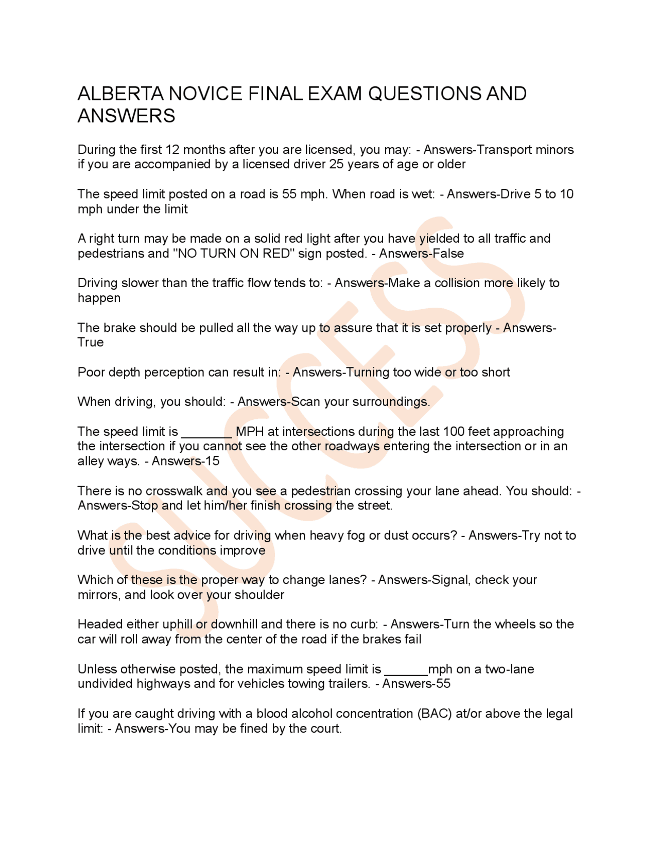 ALBERTA NOVICE FINAL EXAM QUESTIONS AND ANSWERS | Exams Social Sciences ...
