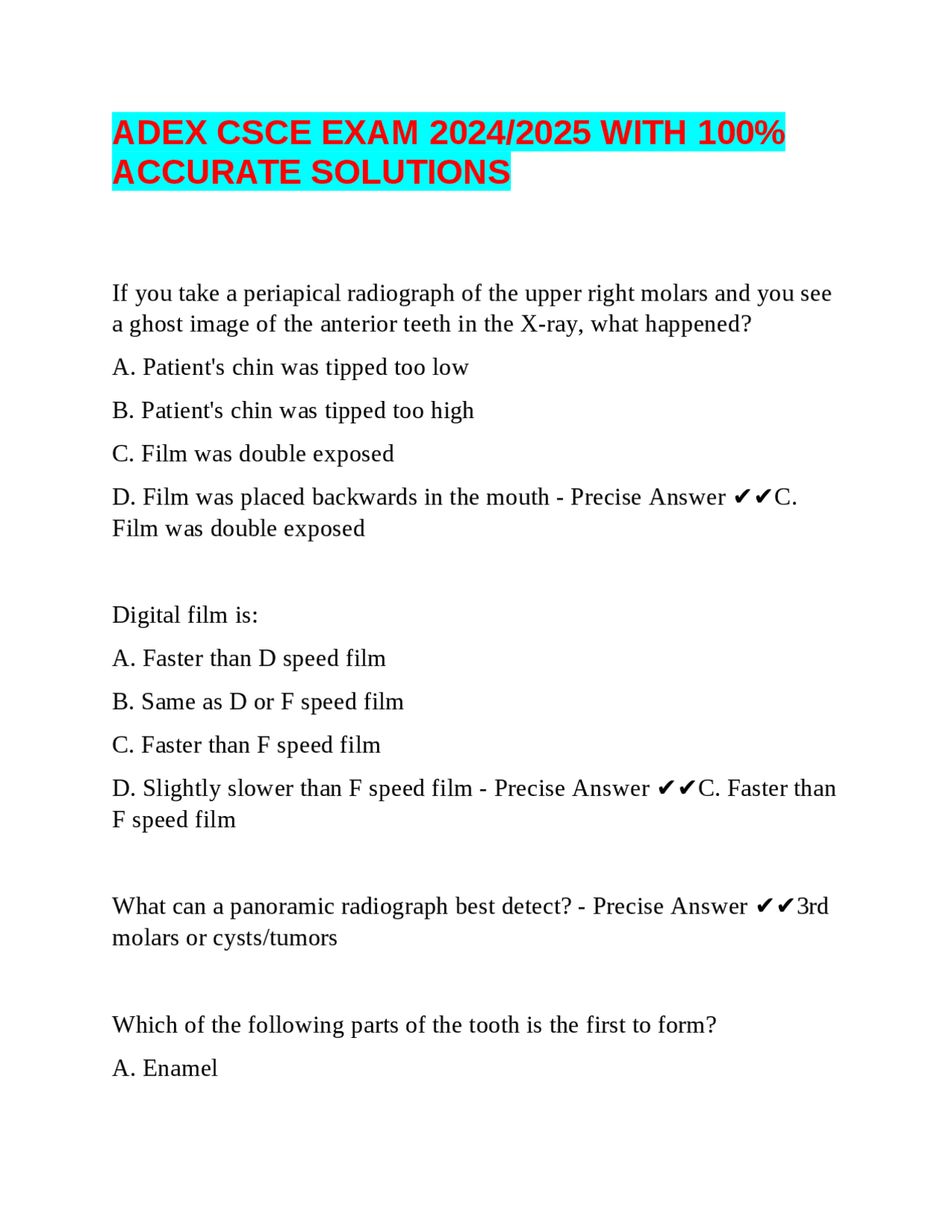 ADEX CSCE EXAM 2024/2025 WITH 100% ACCURATE SOLUTIONS | Exams Nursing ...