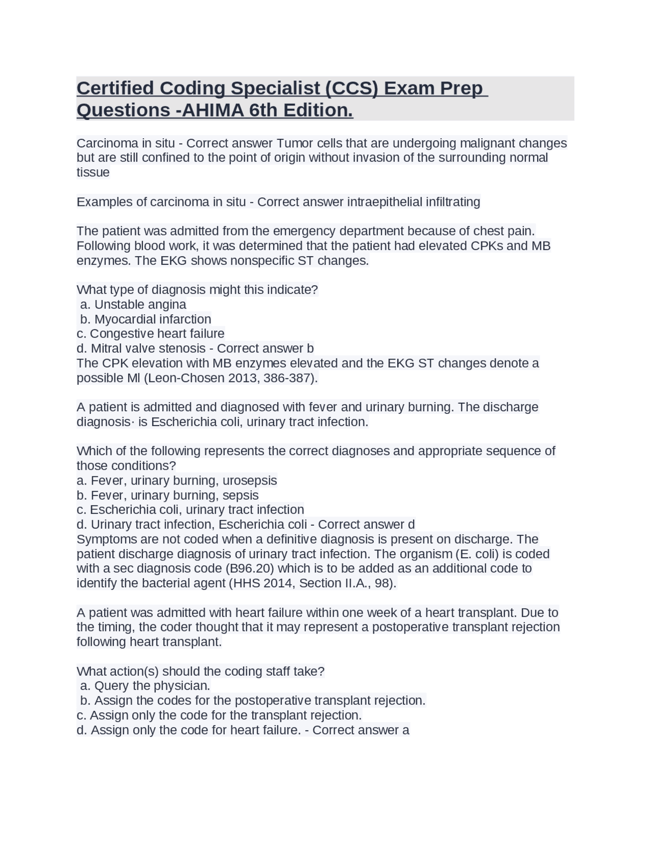 Certified Coding Specialist (CCS) Exam Prep Questions -AHIMA 6th ...