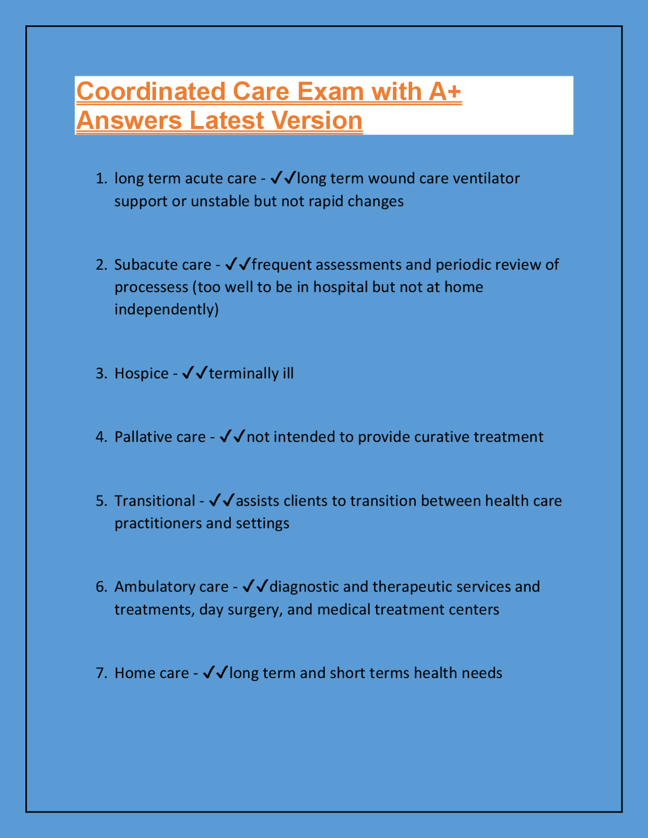 Coordinated Care Exam with A+ Answers Latest Version | Exams Nursing ...