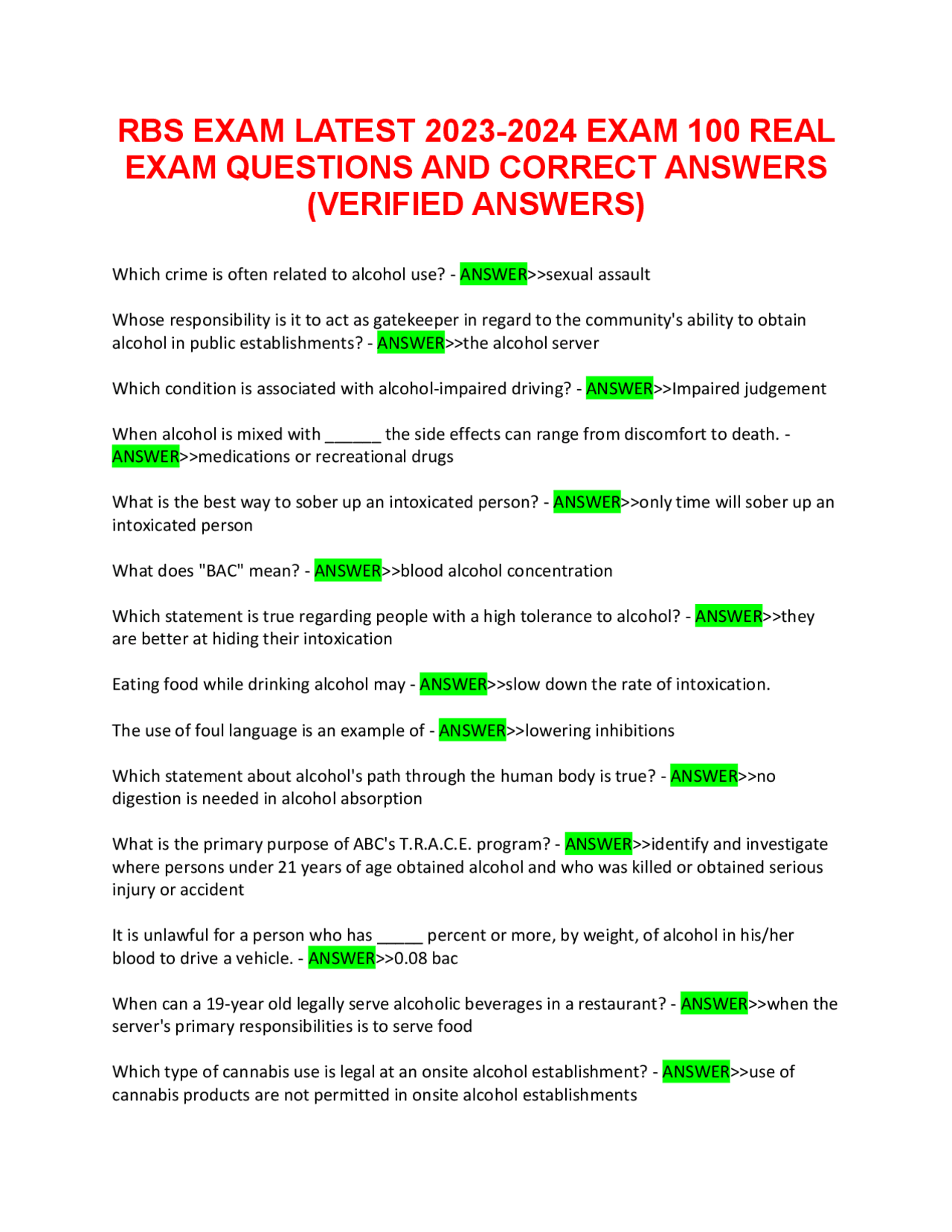 RBS EXAM LATEST 2023-2024 EXAM 100 REAL EXAM QUESTIONS AND CORRECT ...
