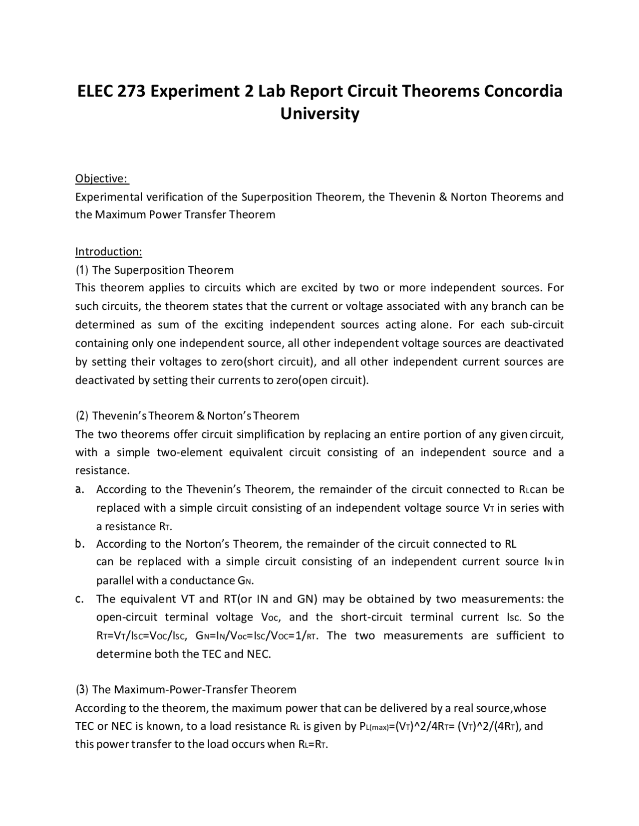 Experimental Verification of Circuit Theorems | Exams Electrical and Electronics Engineering ...