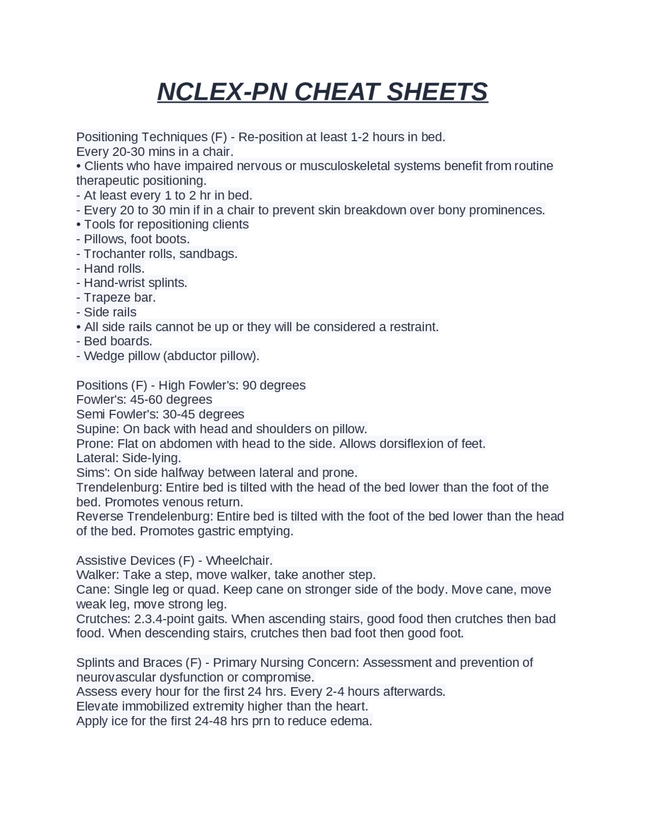 NCLEX-PN CHEAT SHEETS REVIEW UPDATE | Exams Advanced Education | Docsity