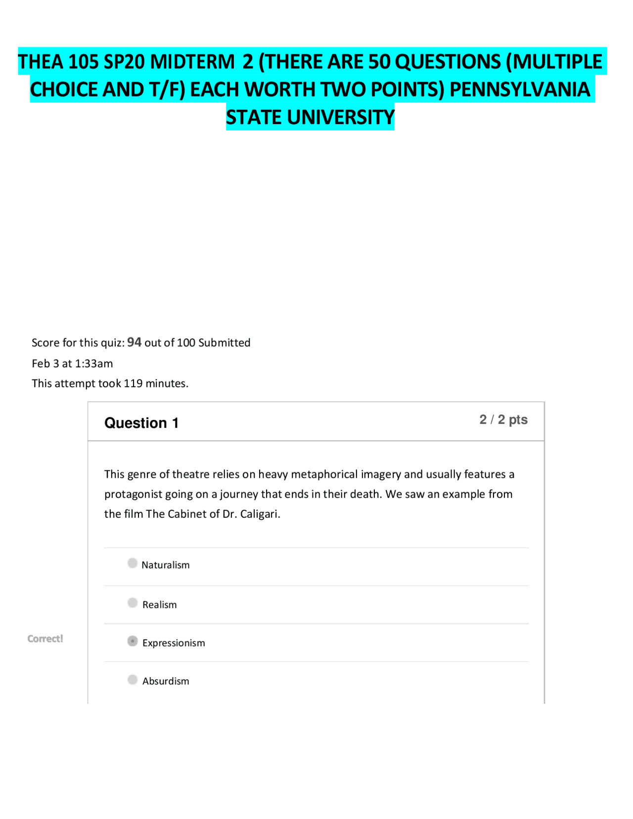 THEA 105 SP20 MIDTERM 2 (THERE ARE 50 QUESTIONS (MULTIPLE CHOICE AND T ...