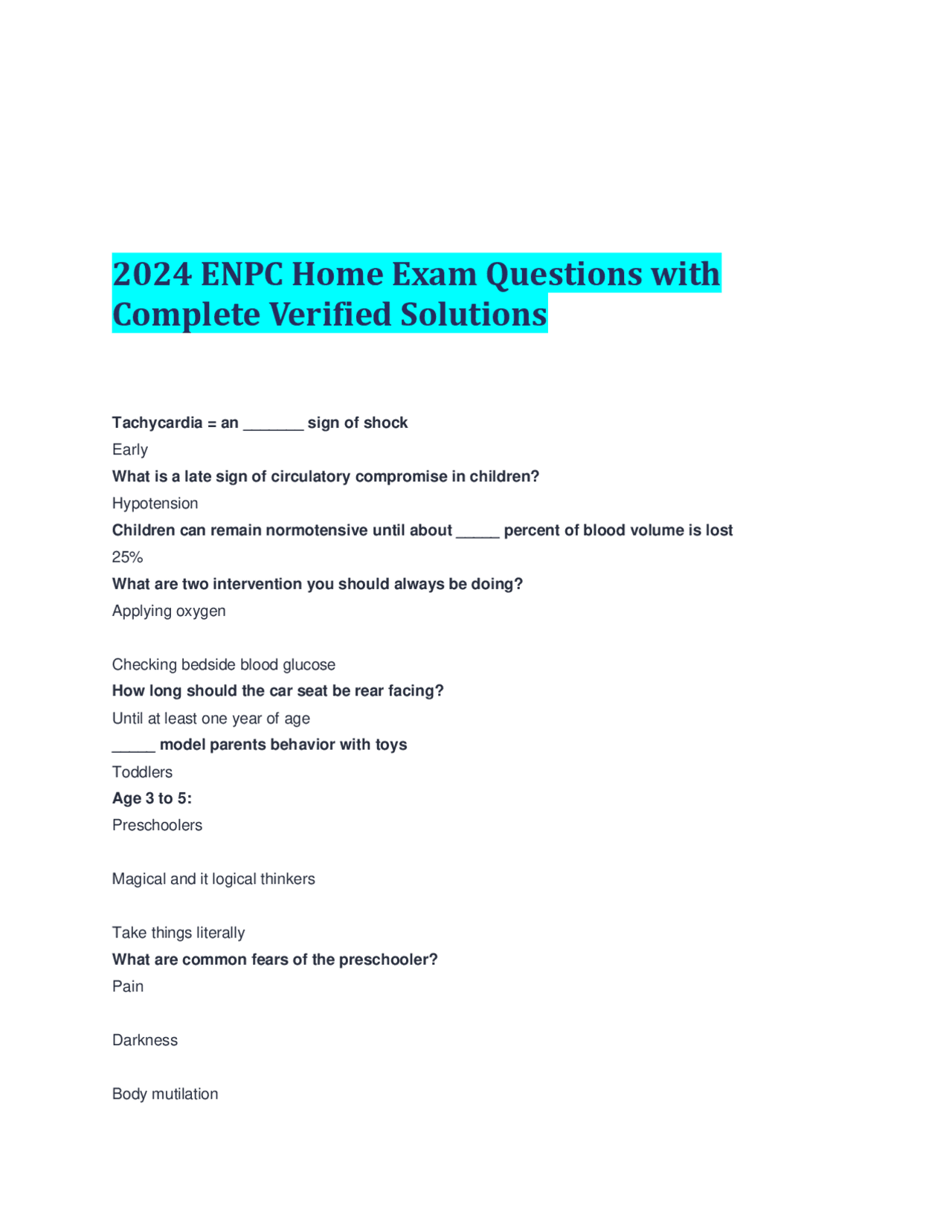 2024 ENPC Home Exam Questions with Complete Verified Solutions | Exams ...
