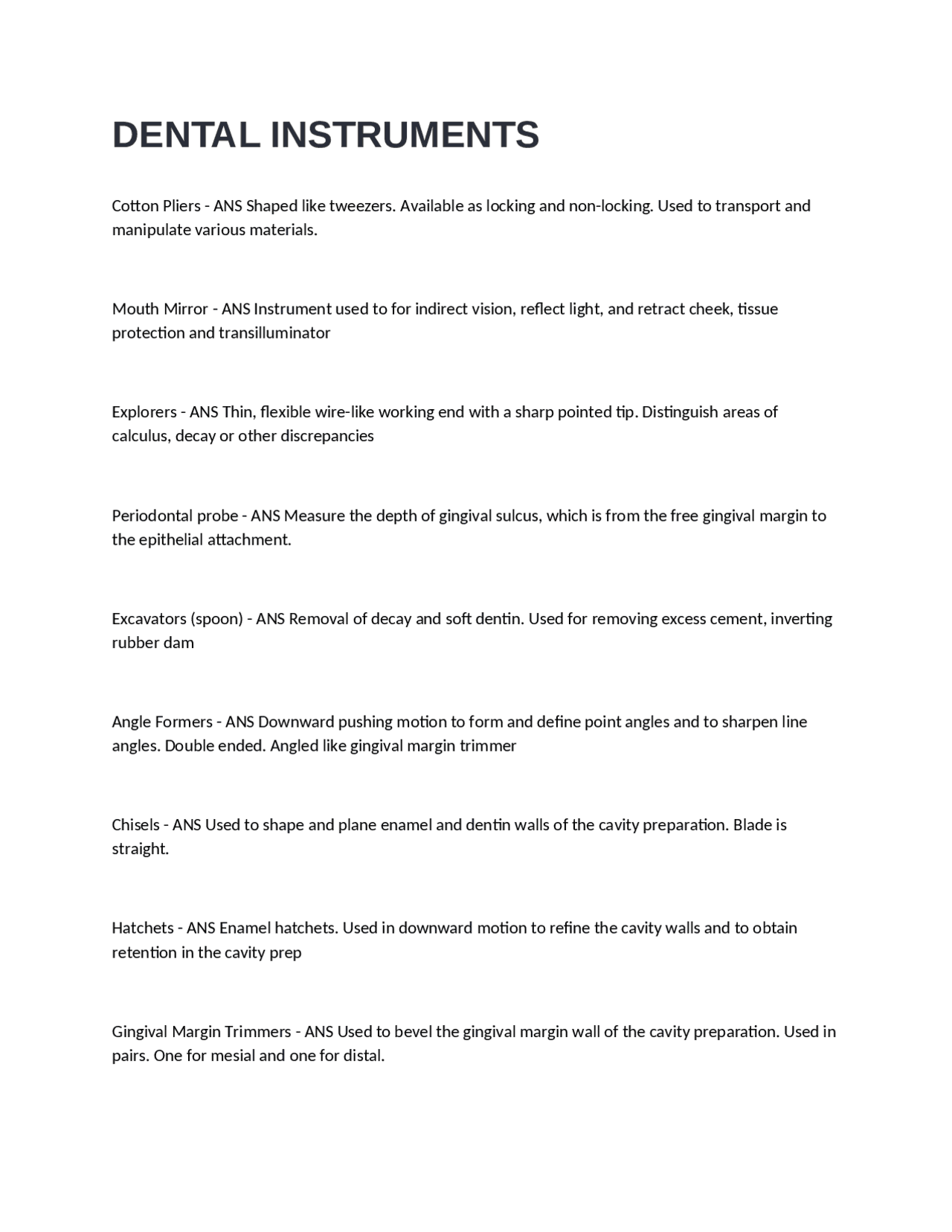 Dental Instruments: A Comprehensive Guide | Exams Dentistry | Docsity