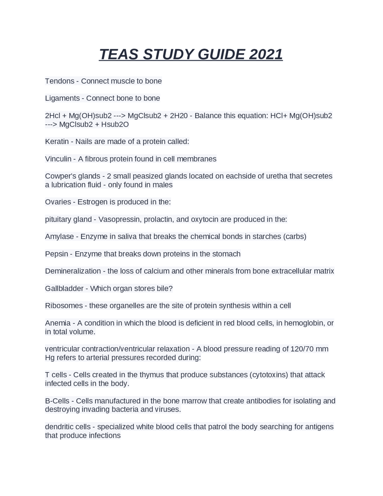 TEAS Study Guide 2021 | Exams Advanced Education | Docsity