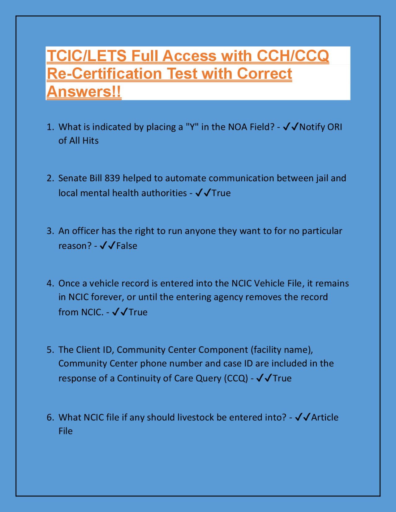 TCIC/LETS Full Access with CCH/CCQ Re-Certification Test with Correct ...