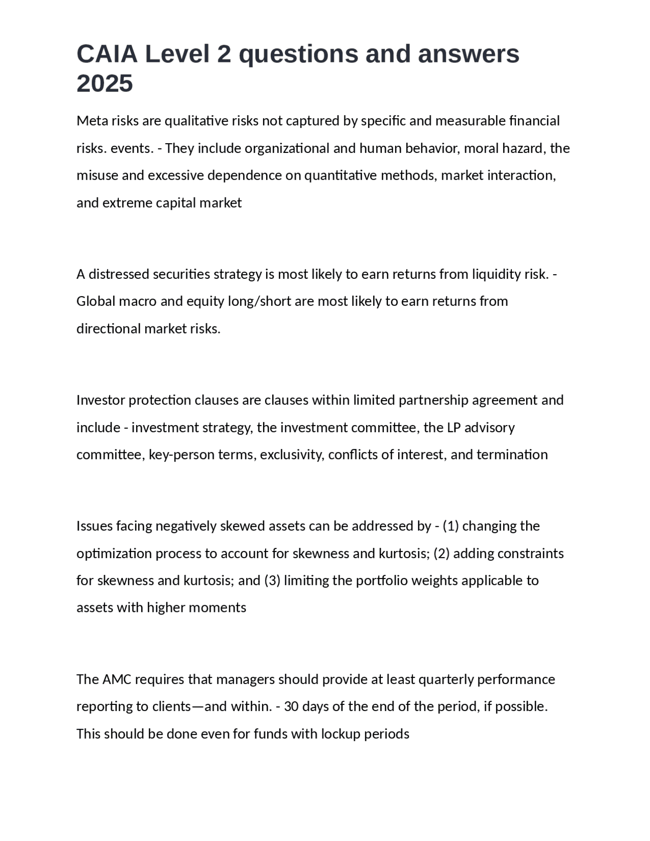 CAIA Level 2 questions and answers 2025 | Exams Nursing | Docsity