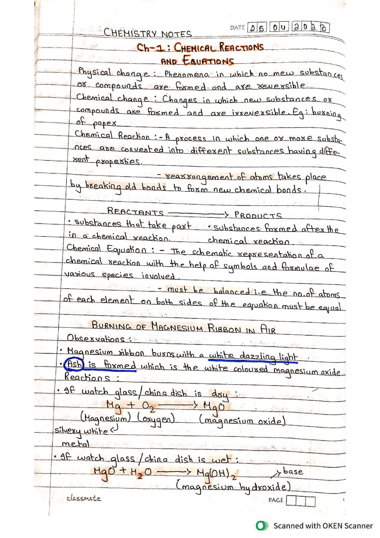 BOARDS CLASS 10 CHEMISTRY CH-1 NOTES | Study notes Chemistry | Docsity