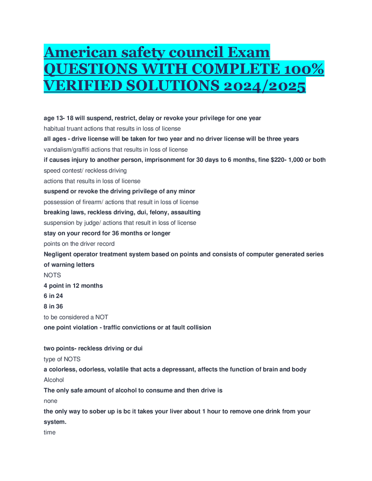 American safety council Exam QUESTIONS WITH COMPLETE 100% VERIFIED ...