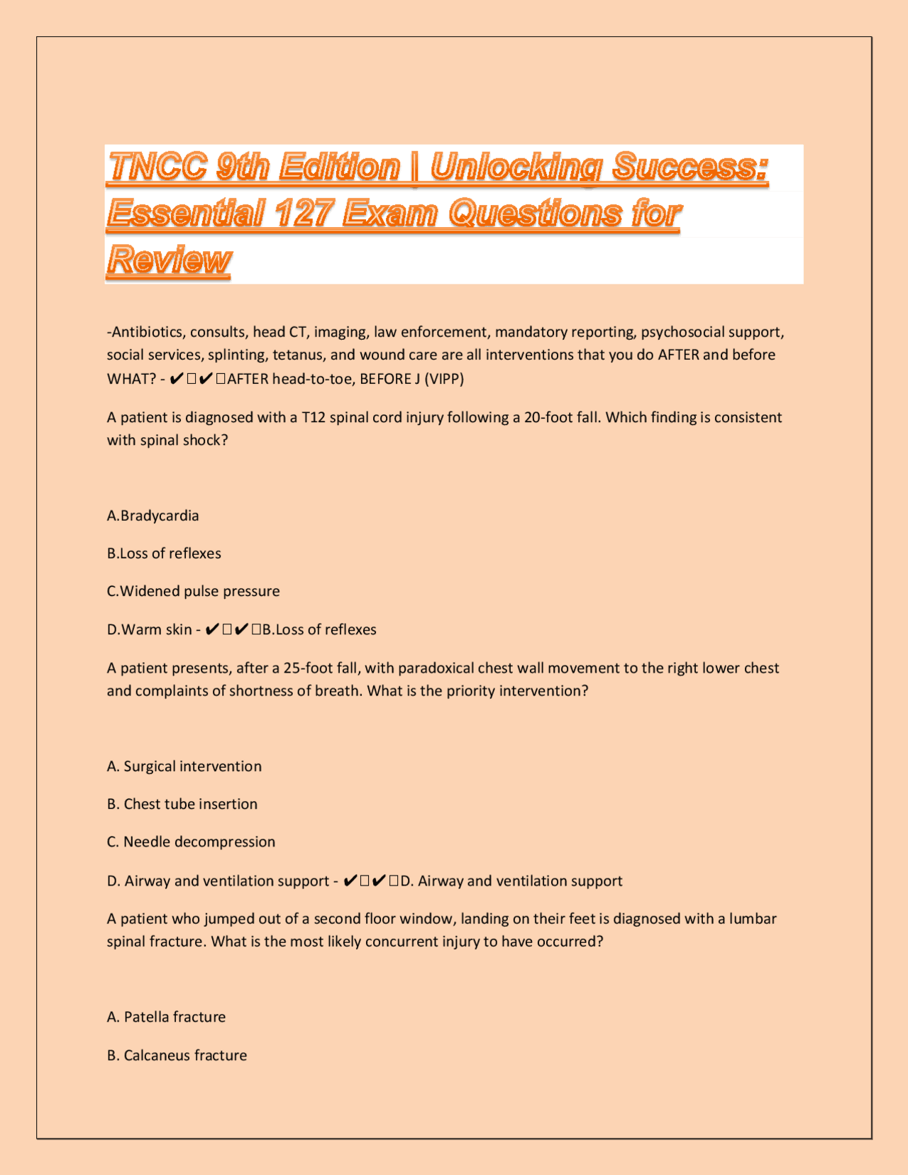 TNCC 9th Edition | Unlocking Success 127 Exam Questions for Review ...