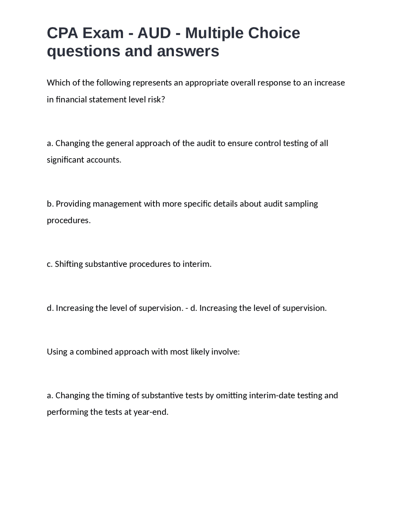 CPA Exam - AUD - Multiple Choice Questions and Answers | Exercises ...