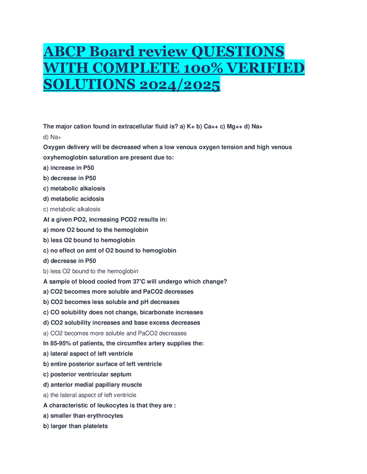 ABCP Board review QUESTIONS WITH COMPLETE 100% VERIFIED SOLUTIONS 2024/2025 | Exams Nursing ...