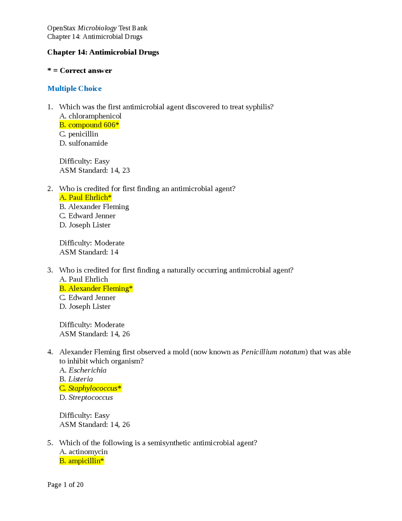 BIOLOGY 206 OpenStax Microbiology Test Bank- Chapter 14 Microbial ...