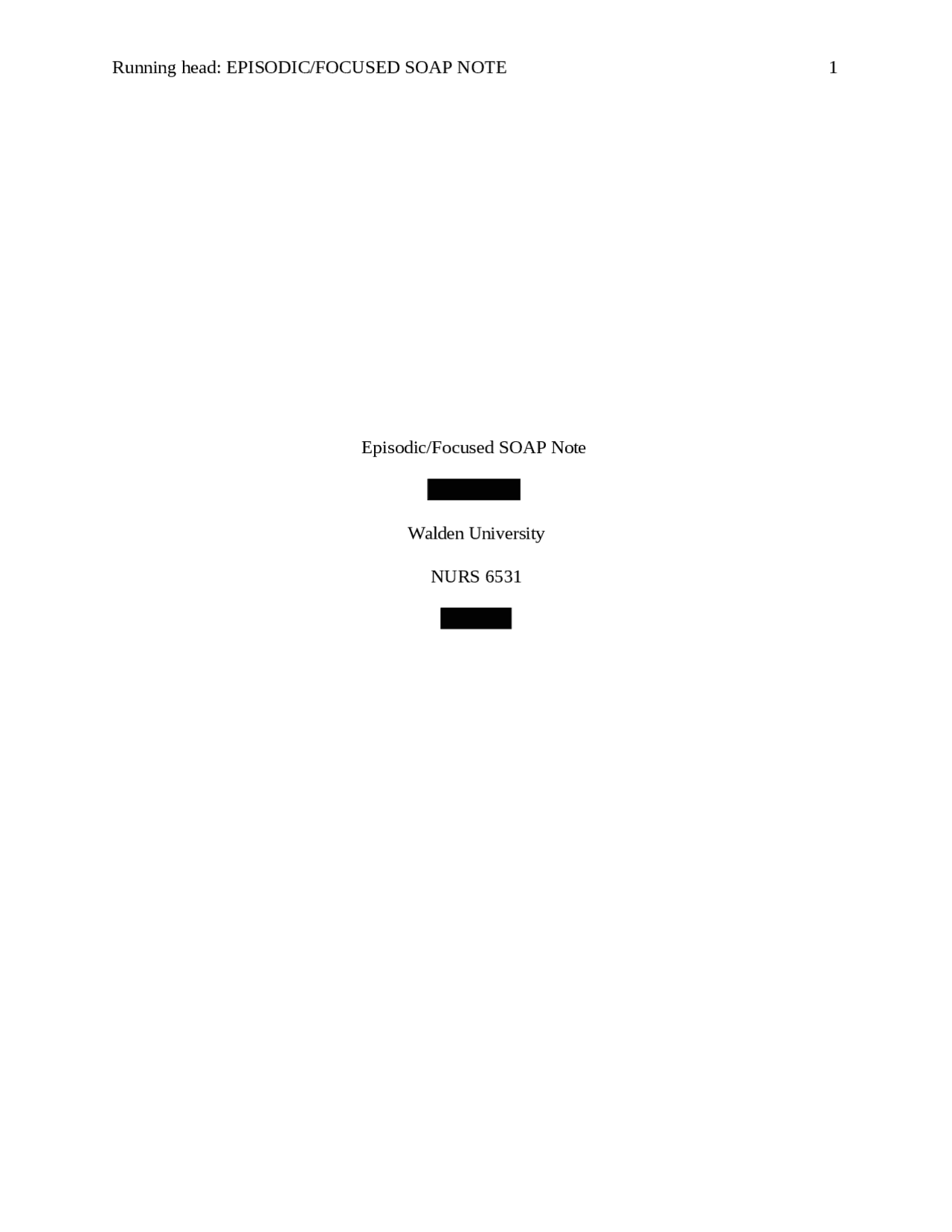 Episodic/Focused SOAP Note | Assignments Nursing | Docsity