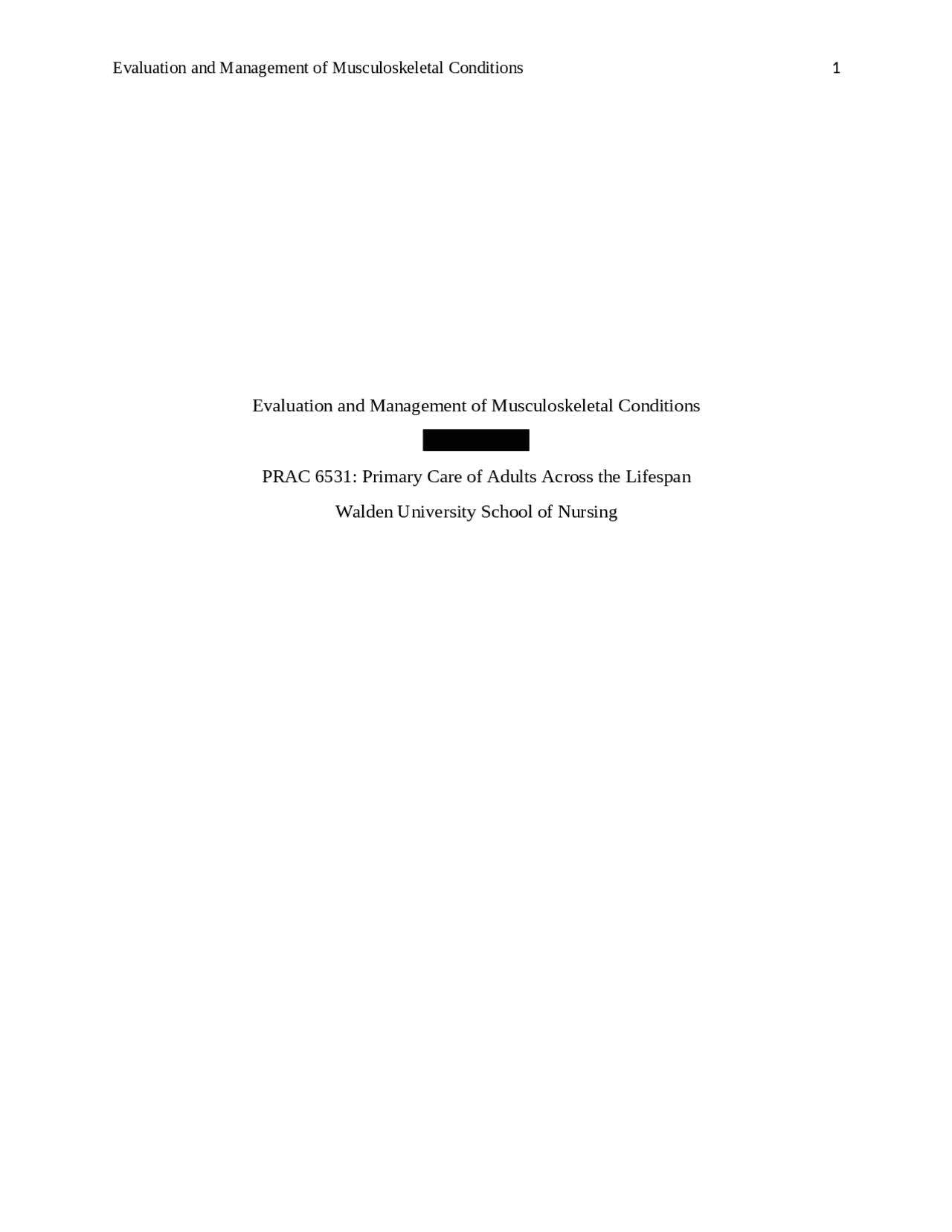 PRAC 6531 Week 9 Assignment 2; Episodic Visit; Musculoskeletal Focused ...