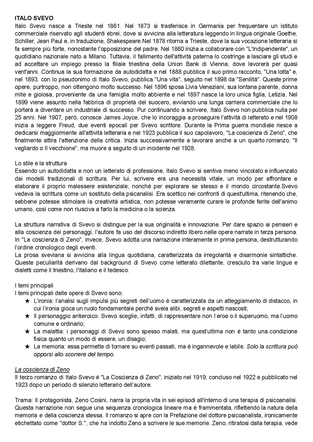 L'evoluzione letteraria di Italo Svevo e Luigi Pirandello | Dispense di Italiano | Docsity