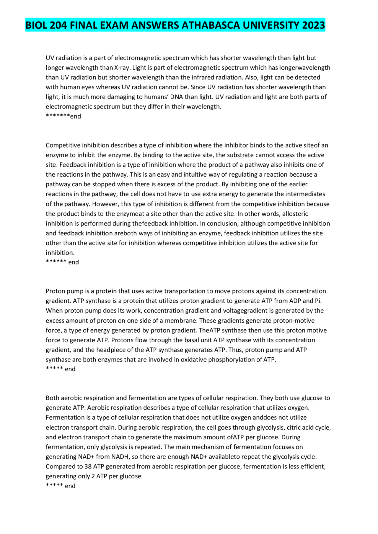 BIOL 204 FINAL EXAM ANSWERS ATHABASCA UNIVERSITY 2023 | Exams Biology ...