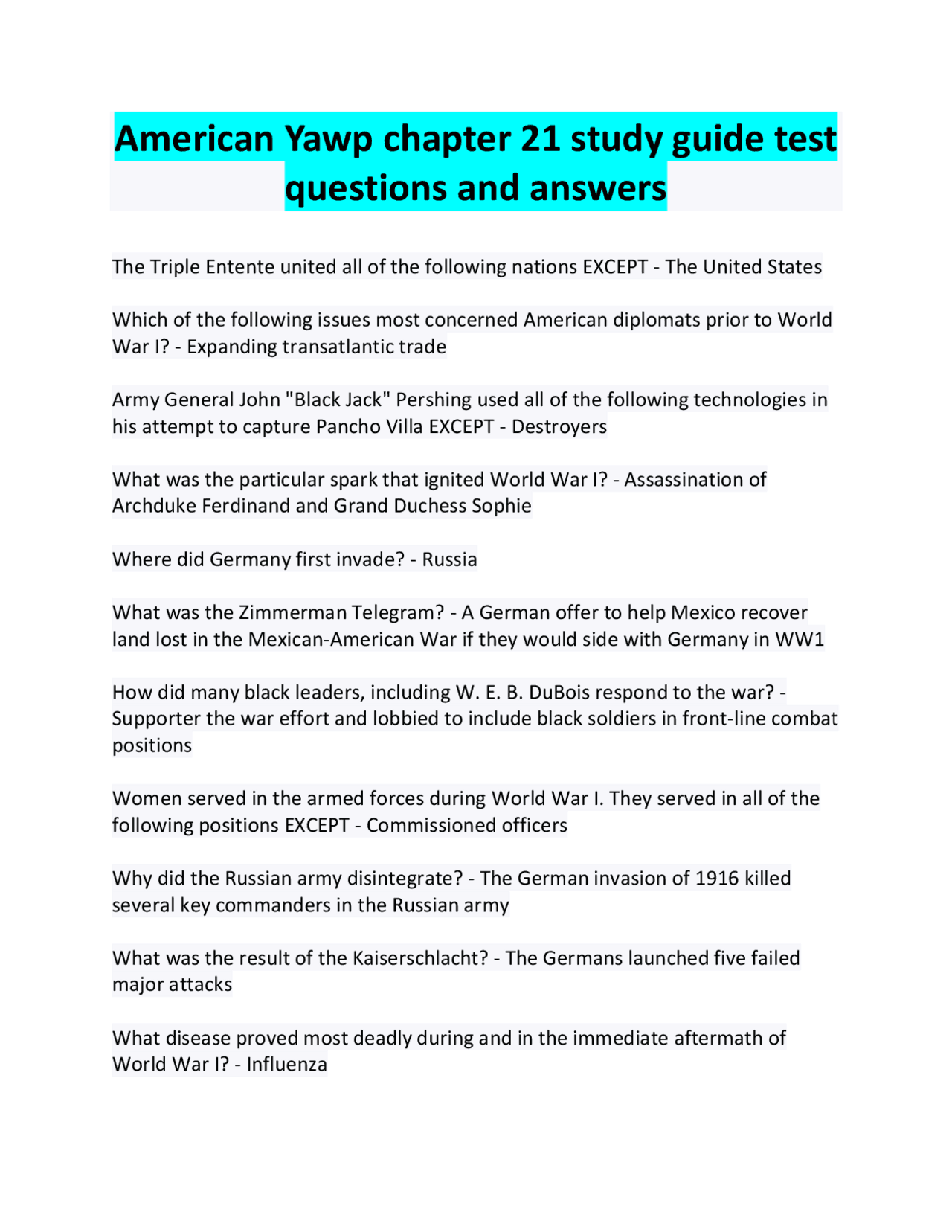 American Yawp chapter 21 study guide test questions and answers | Exams ...