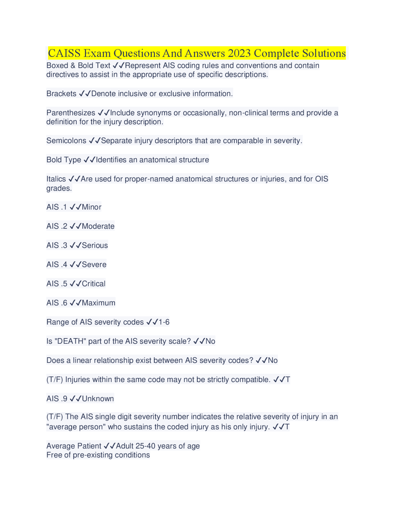Injury Severity Scoring (ISS) Guide | Exams Nursing | Docsity