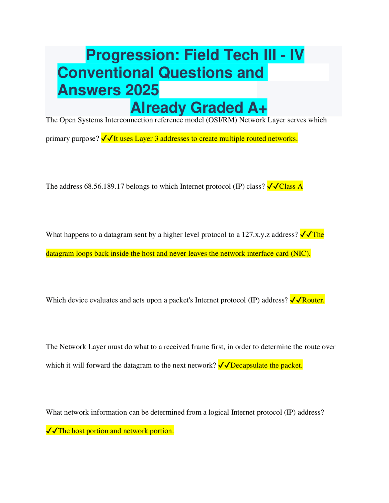 Progression: Field Tech III - IV Conventional Questions and Answers ...