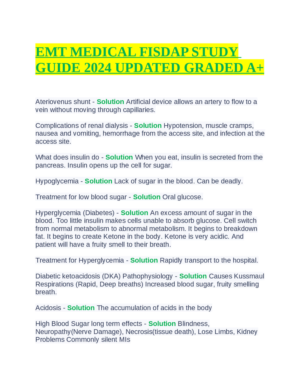 EMT MEDICAL FISDAP STUDY GUIDE 2024 UPDATED GRADED A+ | Exams Nursing | Docsity