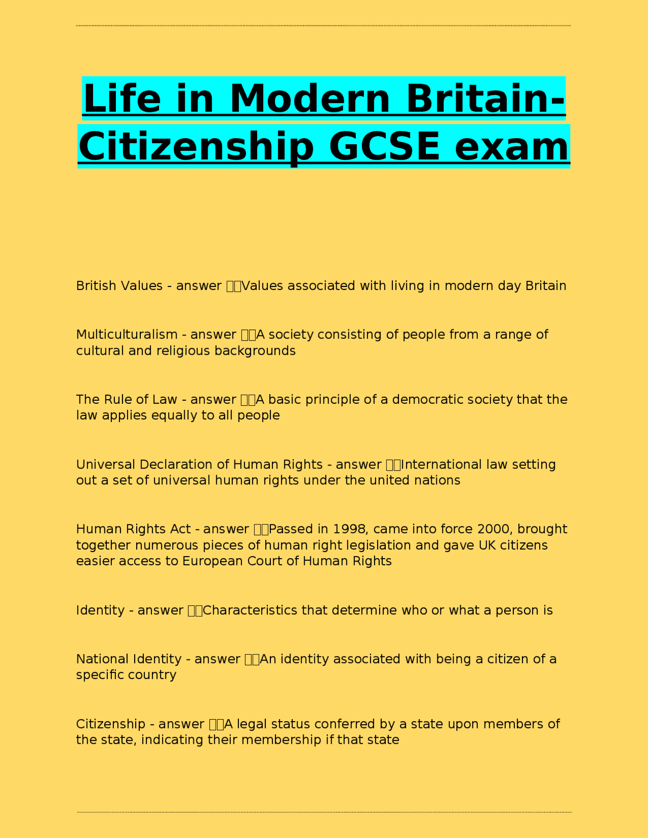 Citizenship GCSE Exam: Understanding British Values and Identity ...