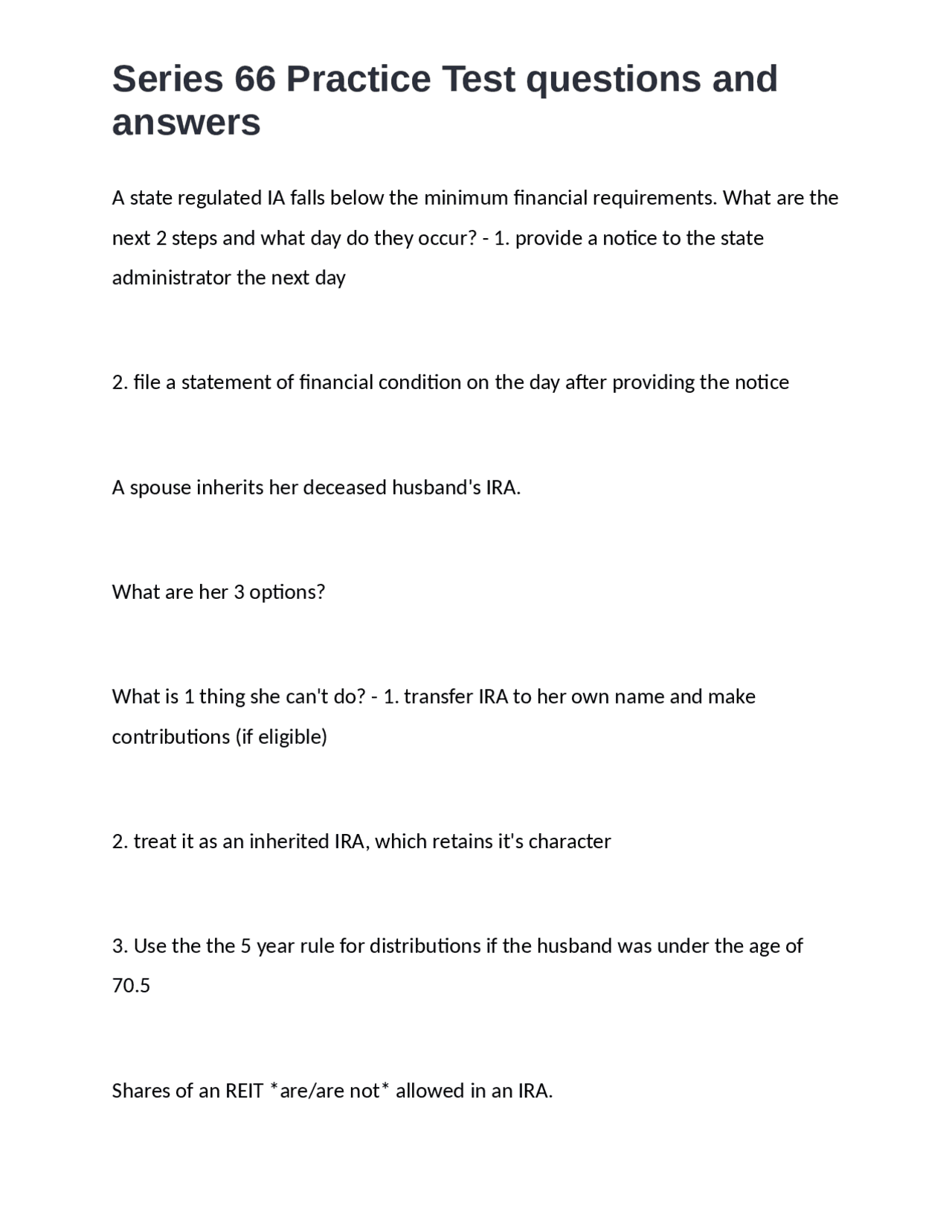 Series 66 Practice Test Questions and Answers | Exams Nursing | Docsity