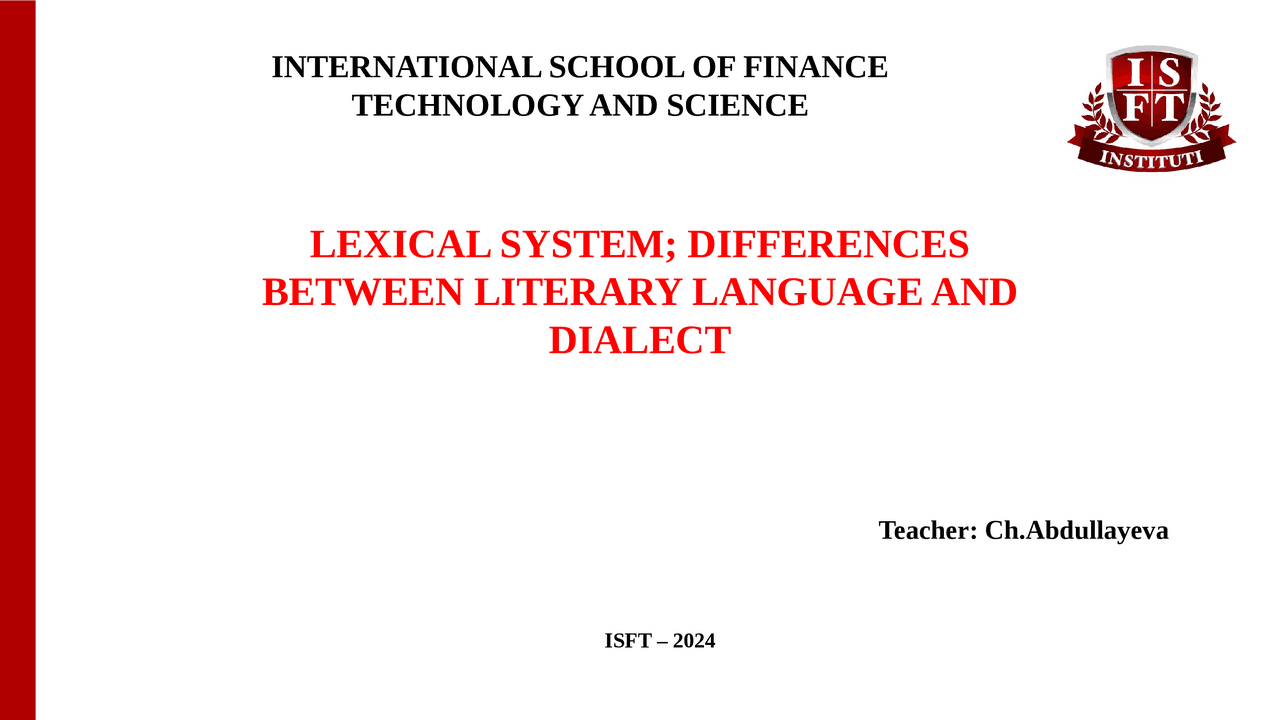 Lexical System: Differences Between Literary Language and Dialect ...