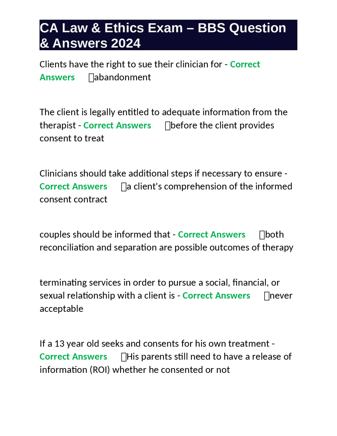 CA Law & Ethics Exam – BBS Question & Answers 2024 | Exams Nursing ...