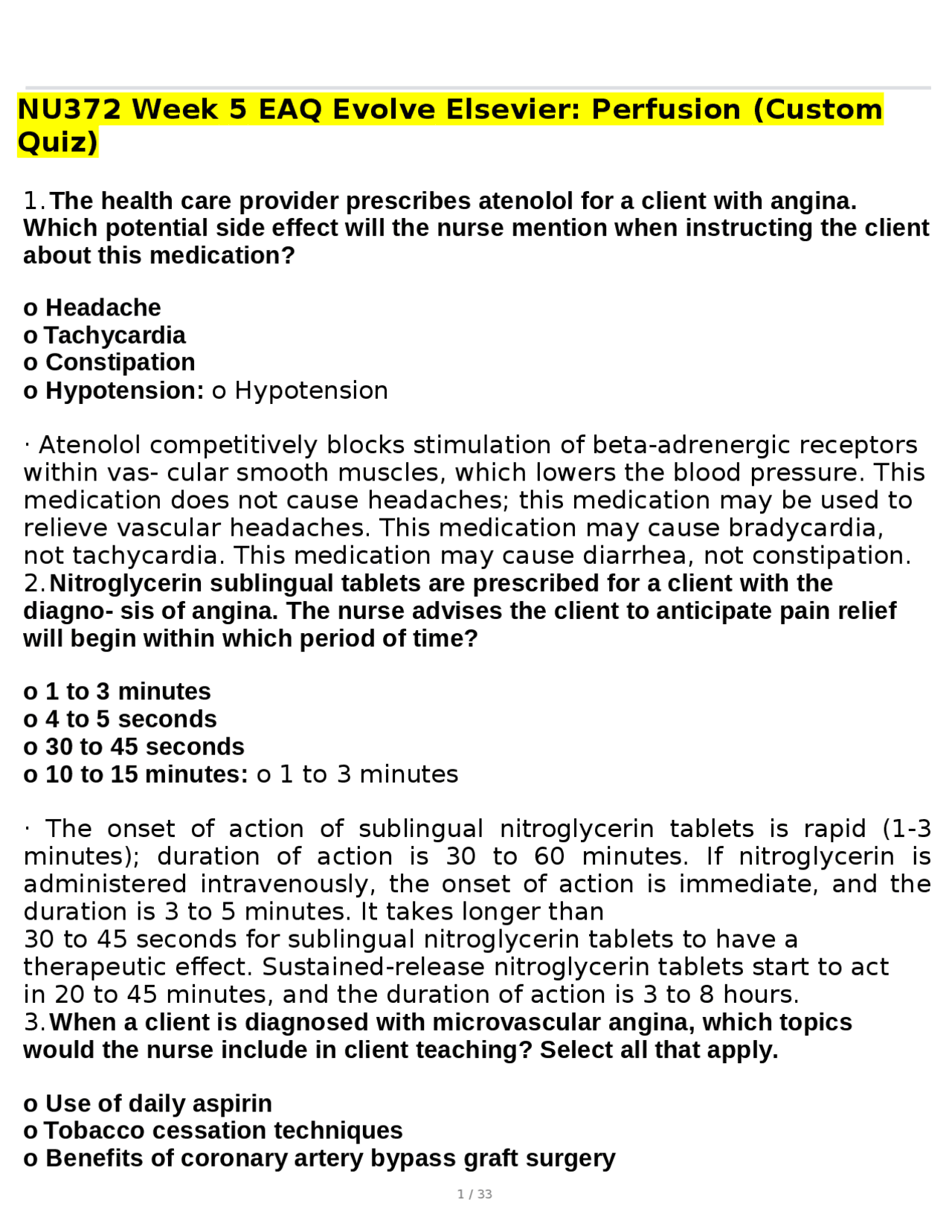 NU372 Week 5 EAQ Evolve Elsevier: Perfusion (Custom Quiz) | Quizzes ...