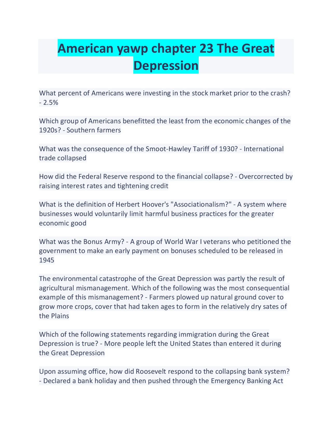 American yawp chapter 23 The Great Depression questions and answers ...