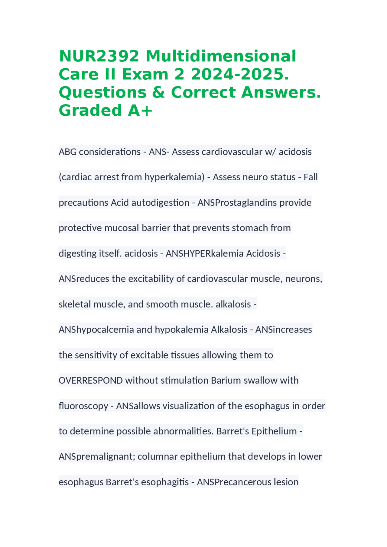 Multidimensional Care II Exam 2 2024-2025: Questions and Answers ...