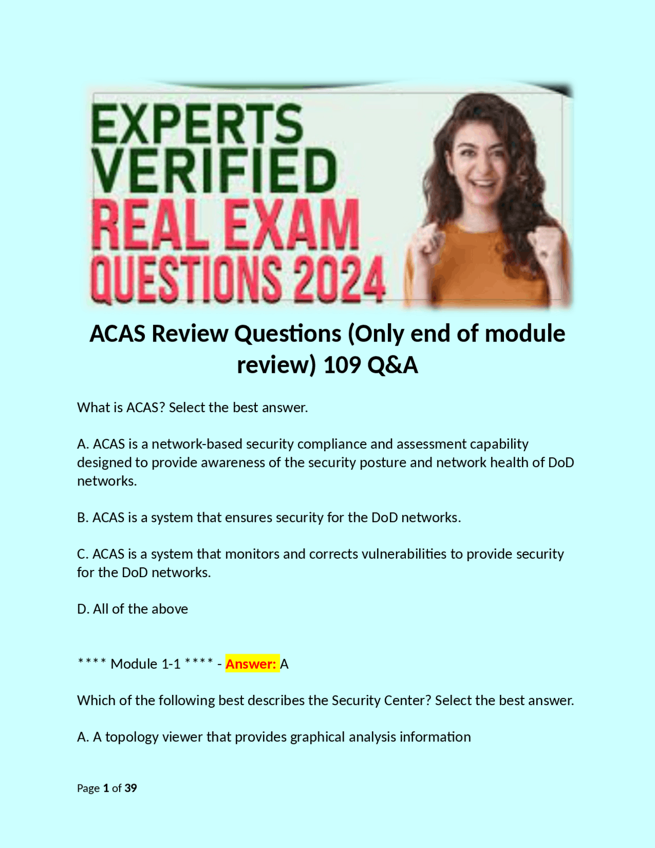 ACAS Review Questions (Only end of module review) 109 Q&A | Exams ...
