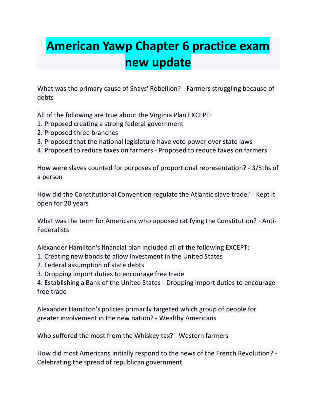 The American Yawp Chapter 6 Practice Exam | Exams Advanced Education ...