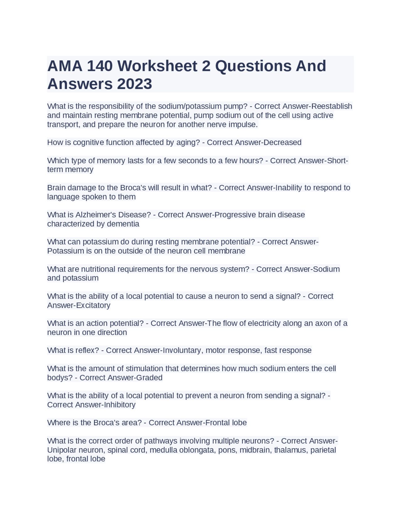AMA 140 Worksheet 2 Questions and Answers 2023 | Exams Advanced ...