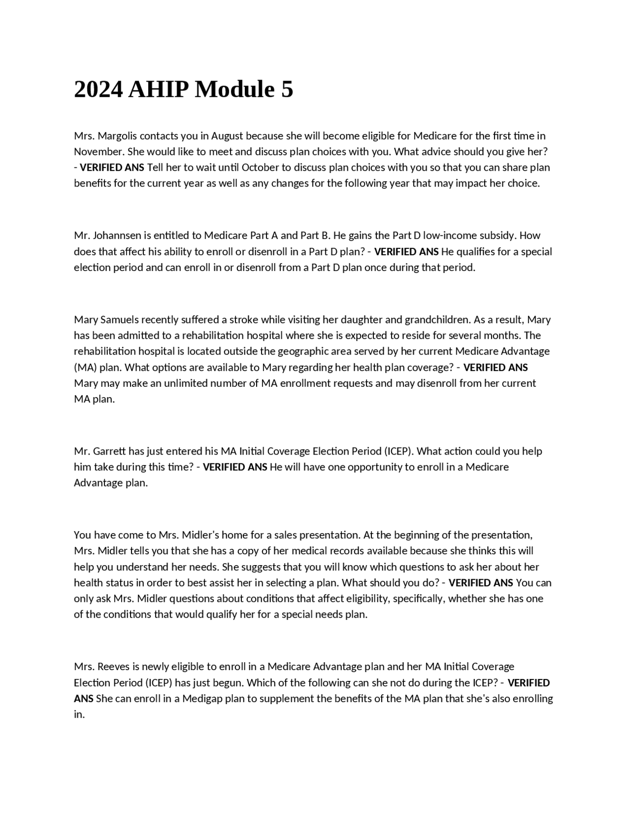 2024 AHIP Module 5 Exam Questions And Answers | Exams Insurance law ...