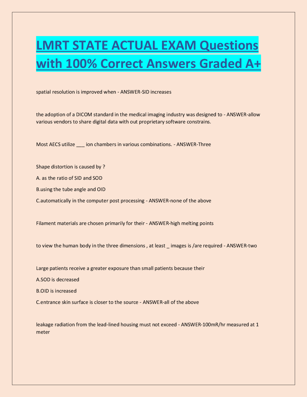 LMRT STATE ACTUAL EXAM Questions with 100% Correct Answers Graded A+ ...