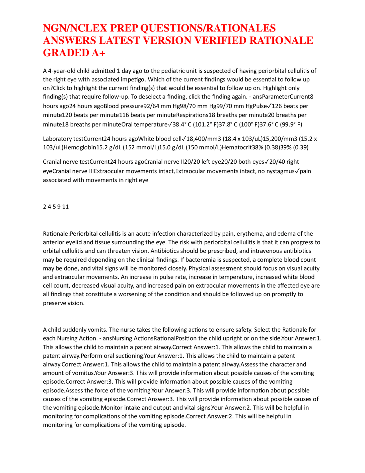Nursing Actions and Rationale | Exams Nursing | Docsity