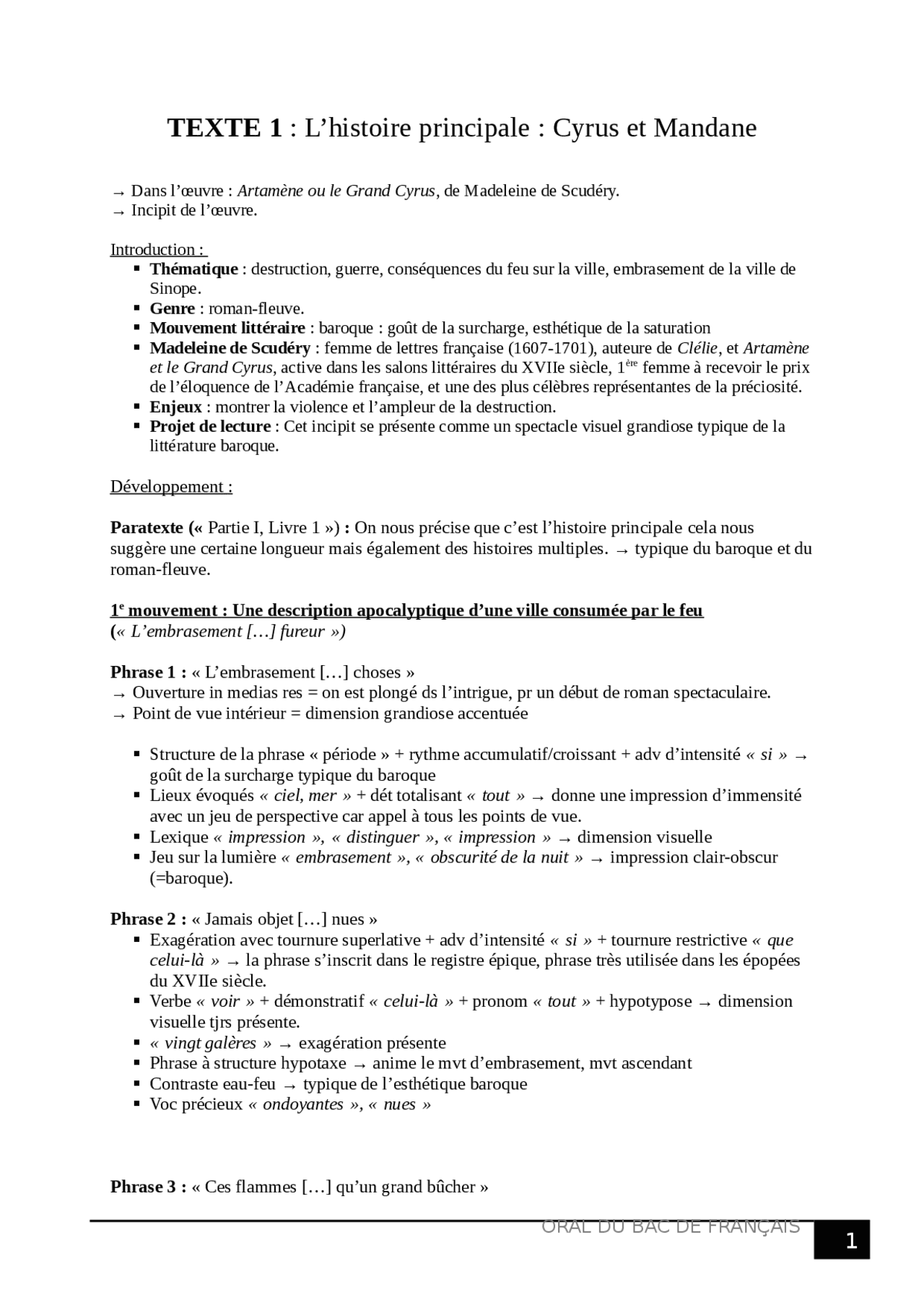 Analyse linéaire Cyrus et Mandane Partie I livre 1 | Notes Français ...